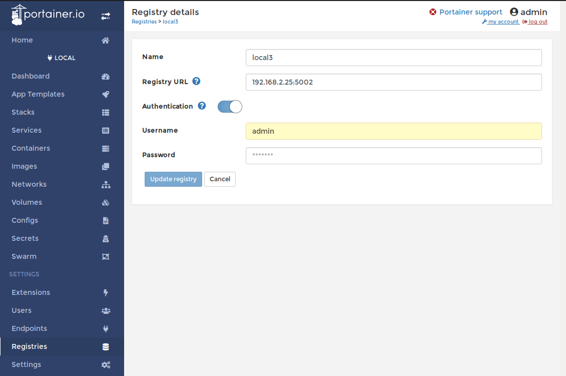Ability to change details of a registry with auth, without need to re ...