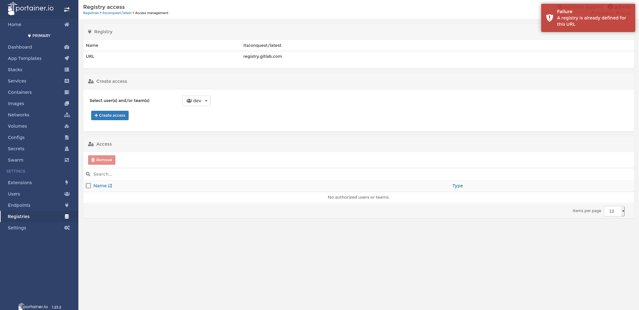 Cannot Give Access To Gitlab Registry When There Are Multiple Defined · Issue 3839 · Portainer