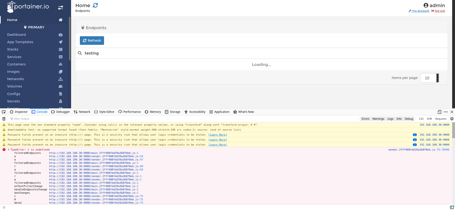 Error thrown when moving from app templates view to home view ...