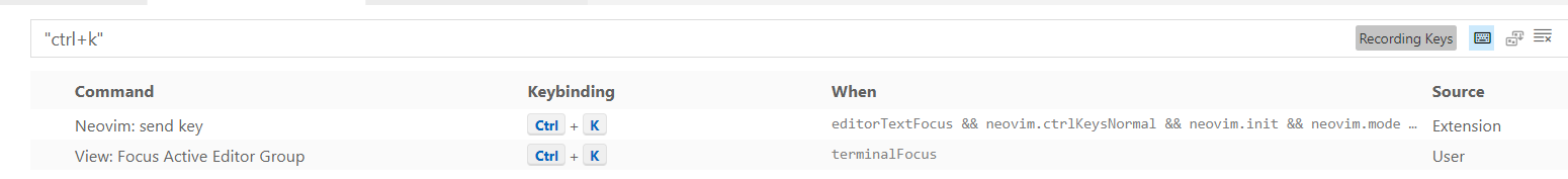 How to exclude capturing singular ctrl key (ctrl-k) · Issue #703 · vscode-neovim/vscode-neovim ...