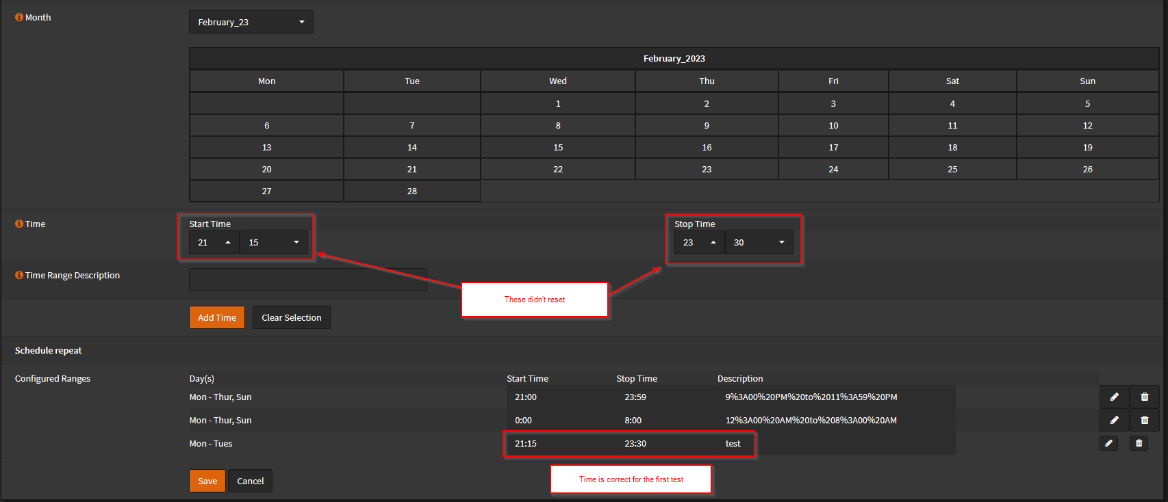 Schedule - Start Time Not Resetting After Adding Time Range · Issue #6349 · opnsense/core · GitHub