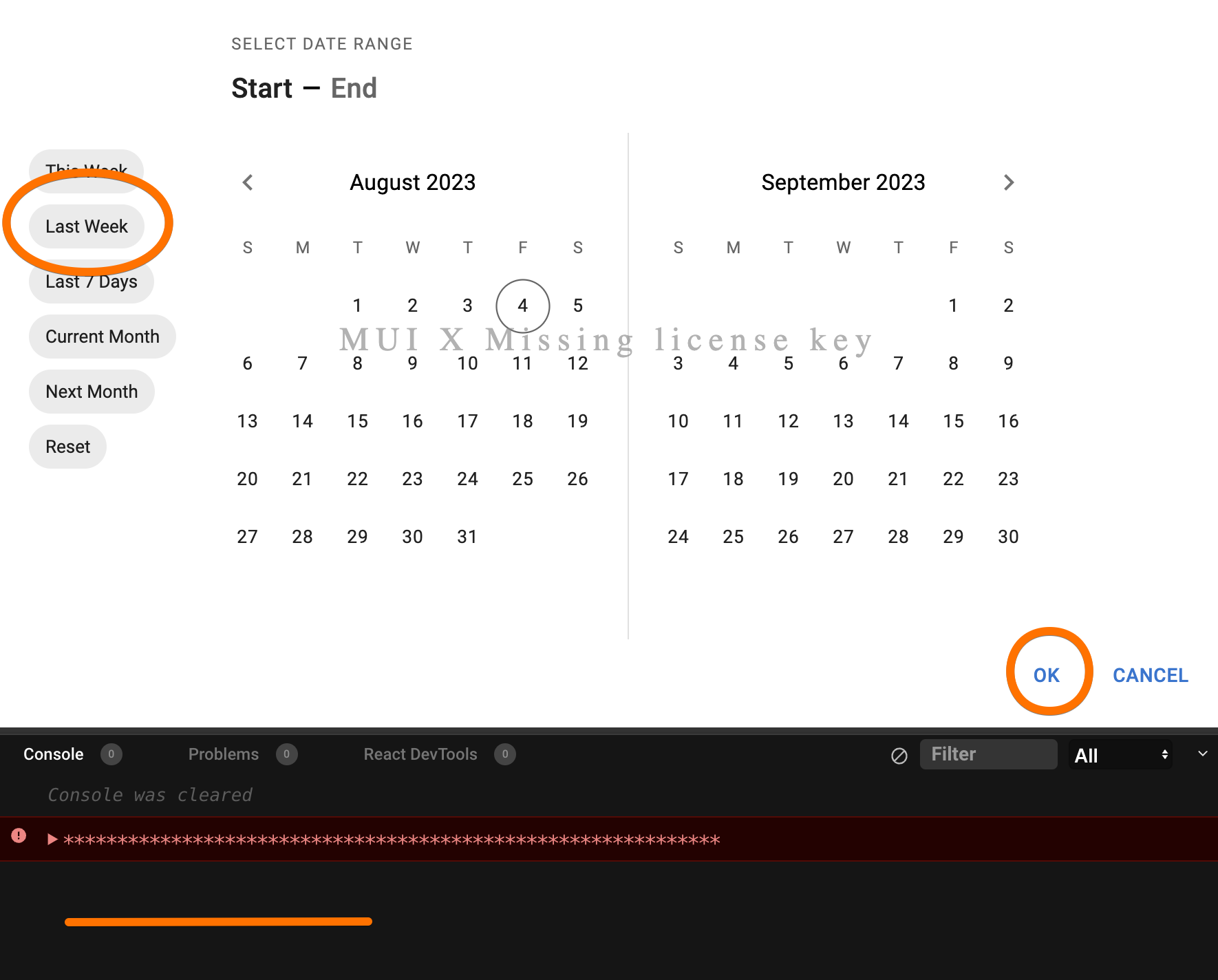DateRangePicker `onChange` not run when `changeImportance: 'set'` (mui-x-date-pickers-pro ...