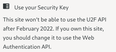 chrome based browsers : U2F API seem to be removed after February 2022 · Issue #2818 · authelia ...