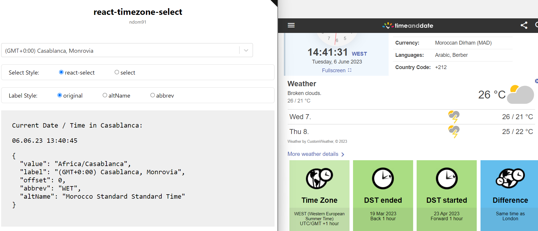 Gmt 00 Casablanca Is In The Wrong Time Zone · Issue 99 · Ndom91 React
