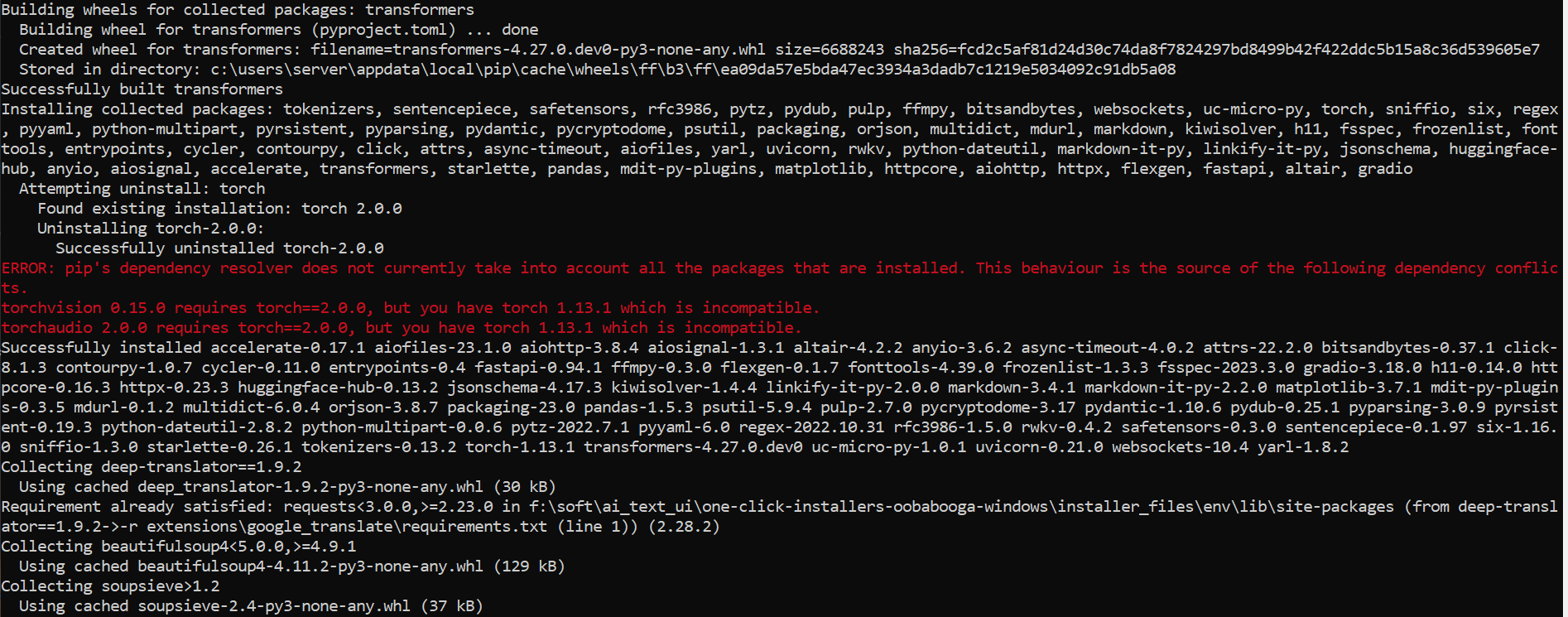 Installs and uninstalls PyTroch Error · Issue #355 · oobabooga/text-generation-webui · GitHub