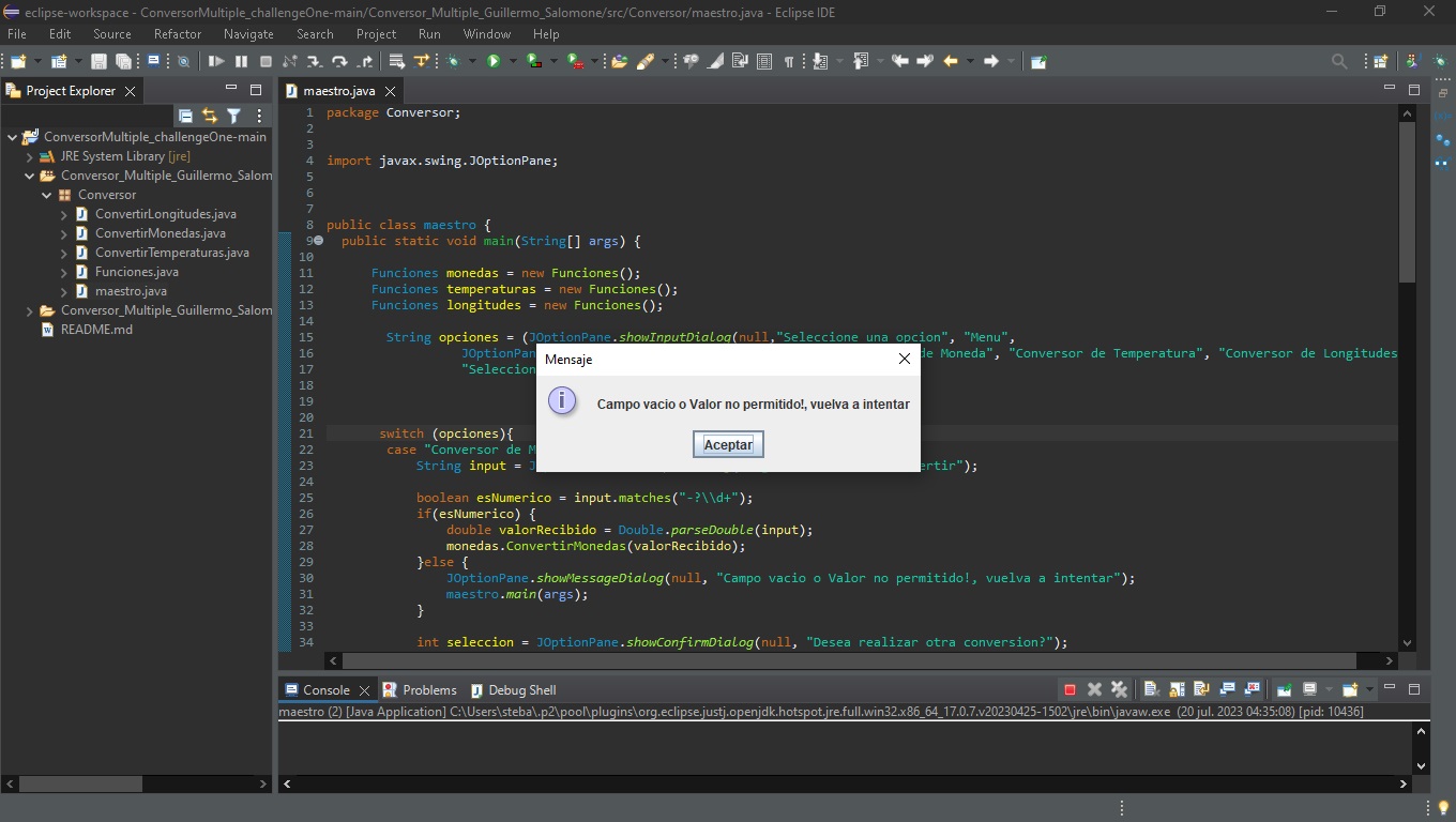 GitHub - williamscolt/ConversorMultiple_challengeOne: Challenge One Conversor