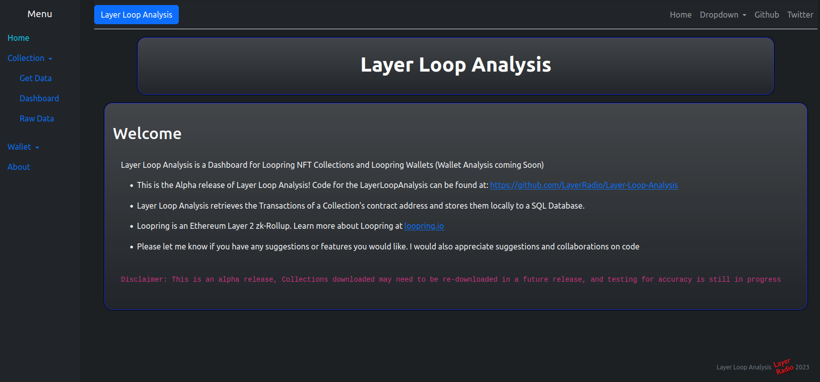 GitHub - LayerRadio/Layer-Loop-Analysis: A Loopring NFT Collection and Wallet Dashboard