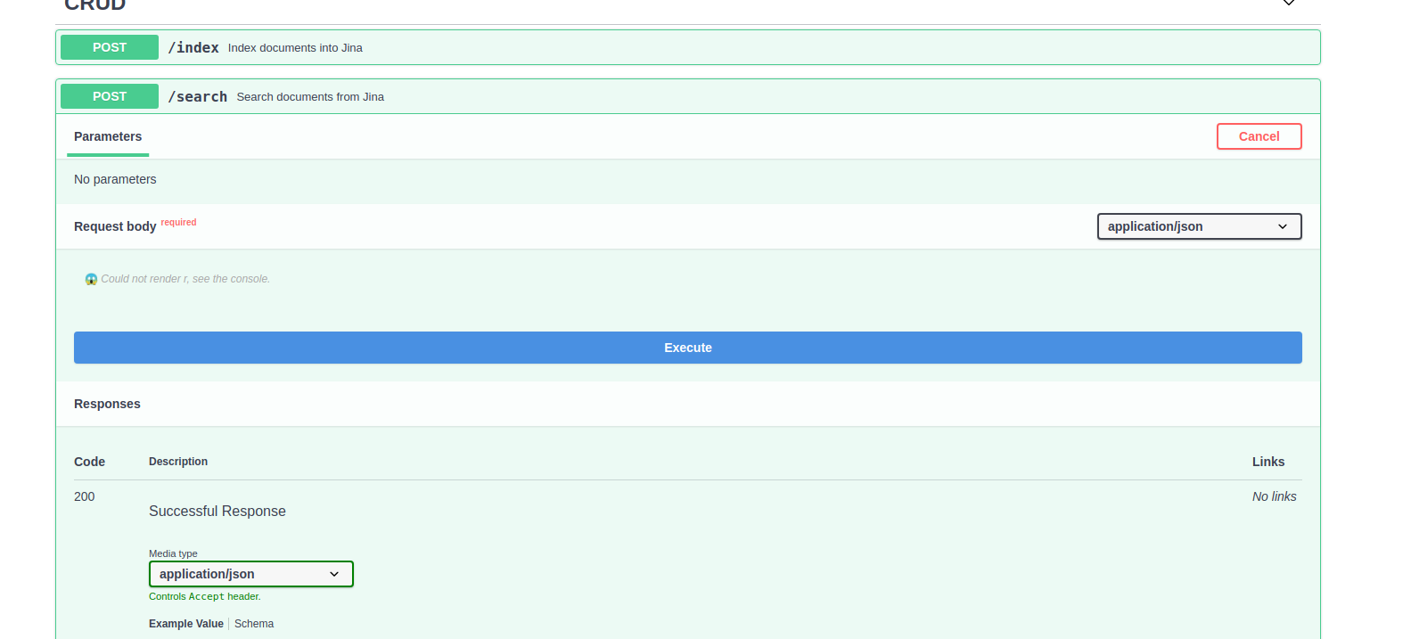 not able use jina swager page, for indexing or searching · Issue #1956 · jina-ai/serve · GitHub
