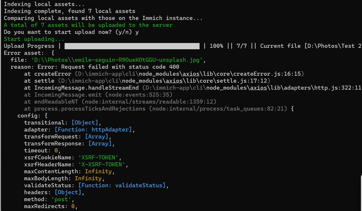 I have an issue with Immich upload of existing library on windows ...