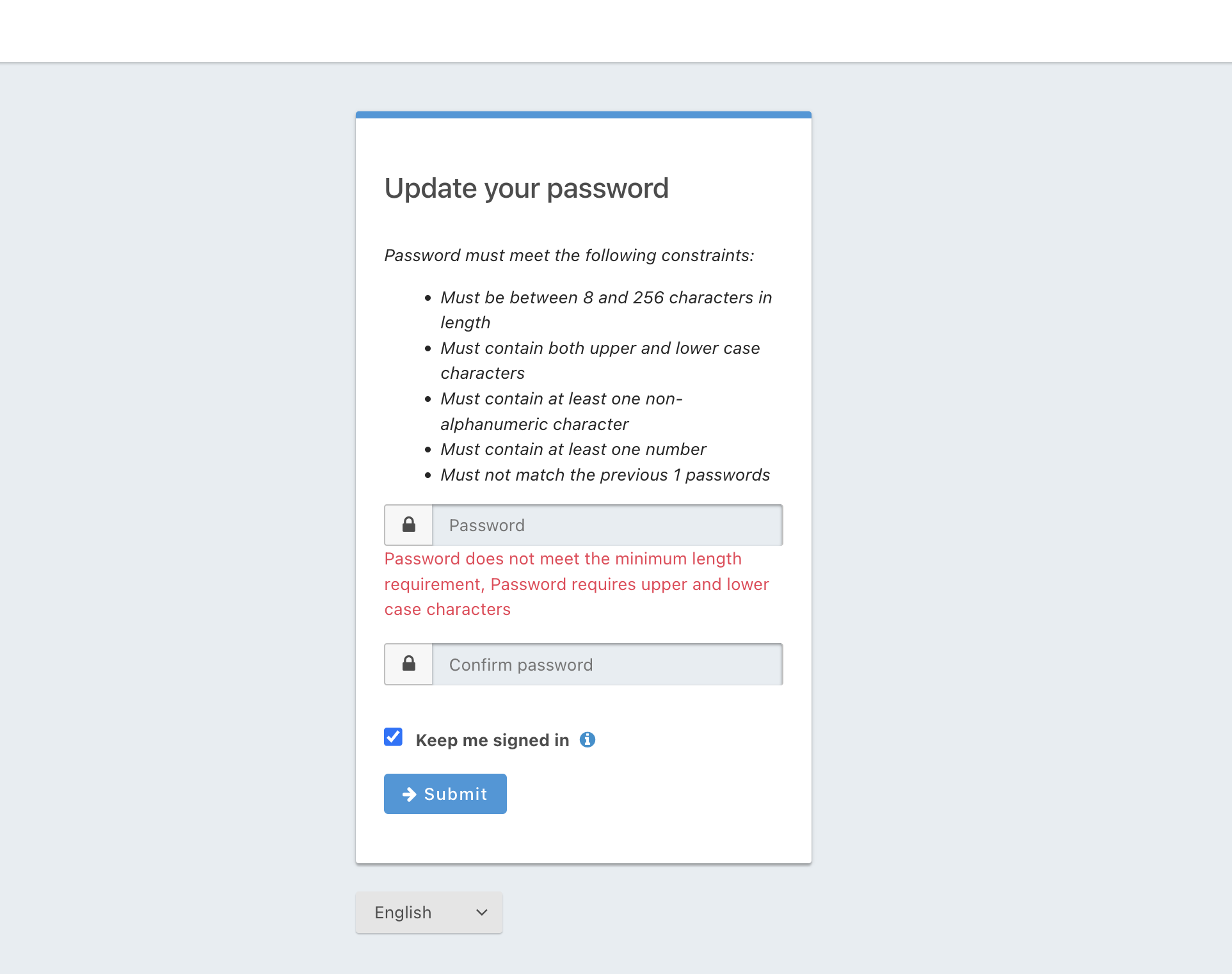 Password settings should either display all rules that aren't met below ...