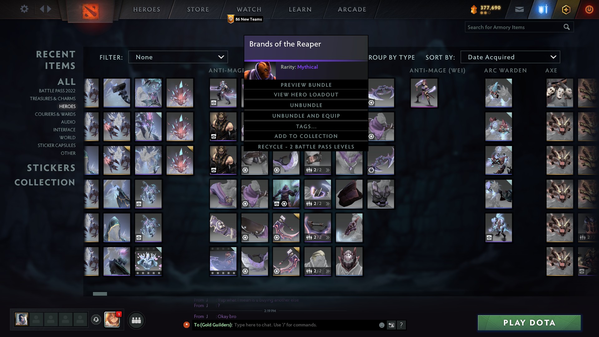 Diretide 2022 Collector's Cache 2 Rare and Very Rare Bundles still ungiftable · Issue #6475 ...