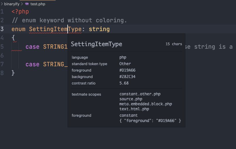 PHP 8 enum · Issue #666 · Binaryify/OneDark-Pro · GitHub