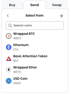 On the send widget, show assets that you can send in dropdown · Issue ...