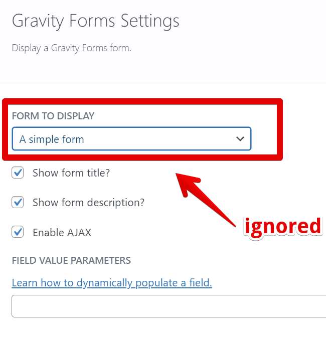The Gravity Forms widget ignores the selected form in favor of the ...