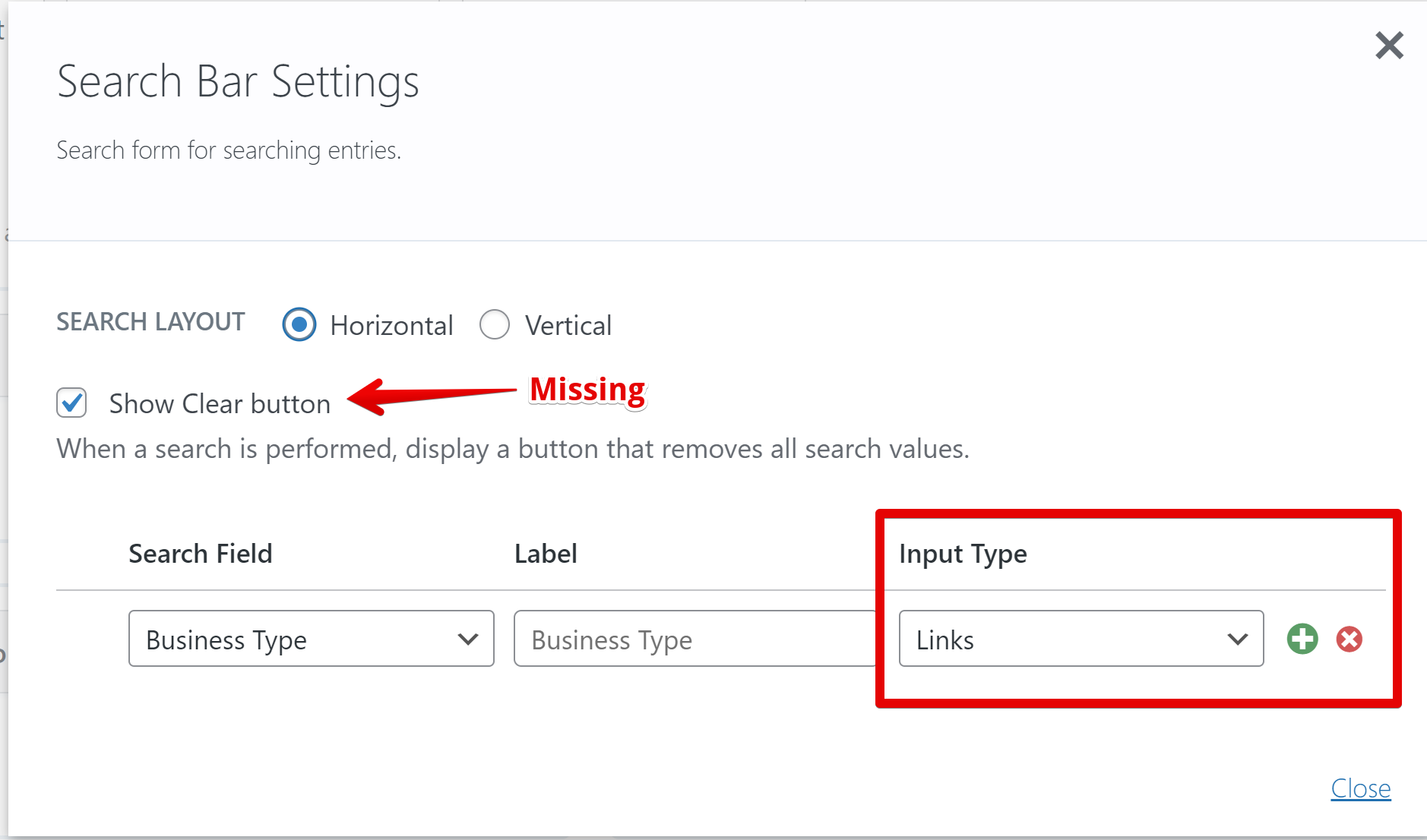 Search Bar: Show Clear Button option is missing when single field is ...