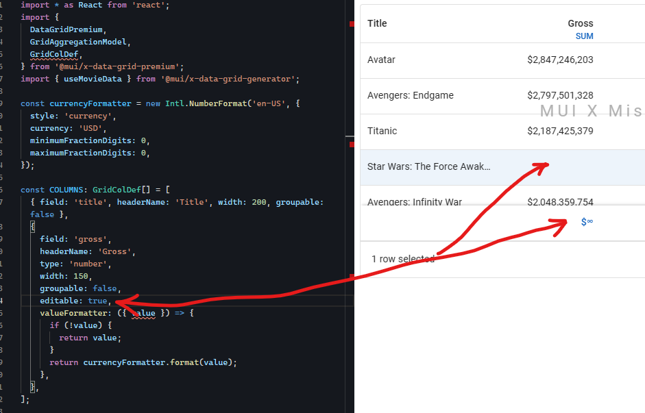 DataGridPremium edit mode aggregate total not working · Issue #10717 · mui/mui-x · GitHub