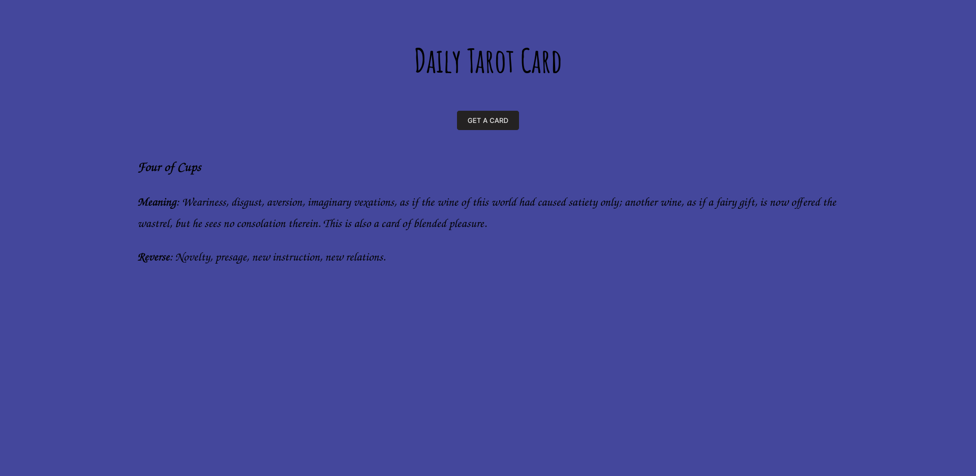 GitHub - kimicasamina/daily-tarot-card: Get a random tarot card