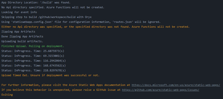 Azure Static Webapp step fails with upload timeout error · Issue #853 · Azure/static-web-apps ...