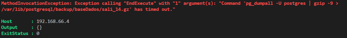 MethodInvocationException: Exception calling "EndExecute" with "1" argument(s): "Command 'pg ...