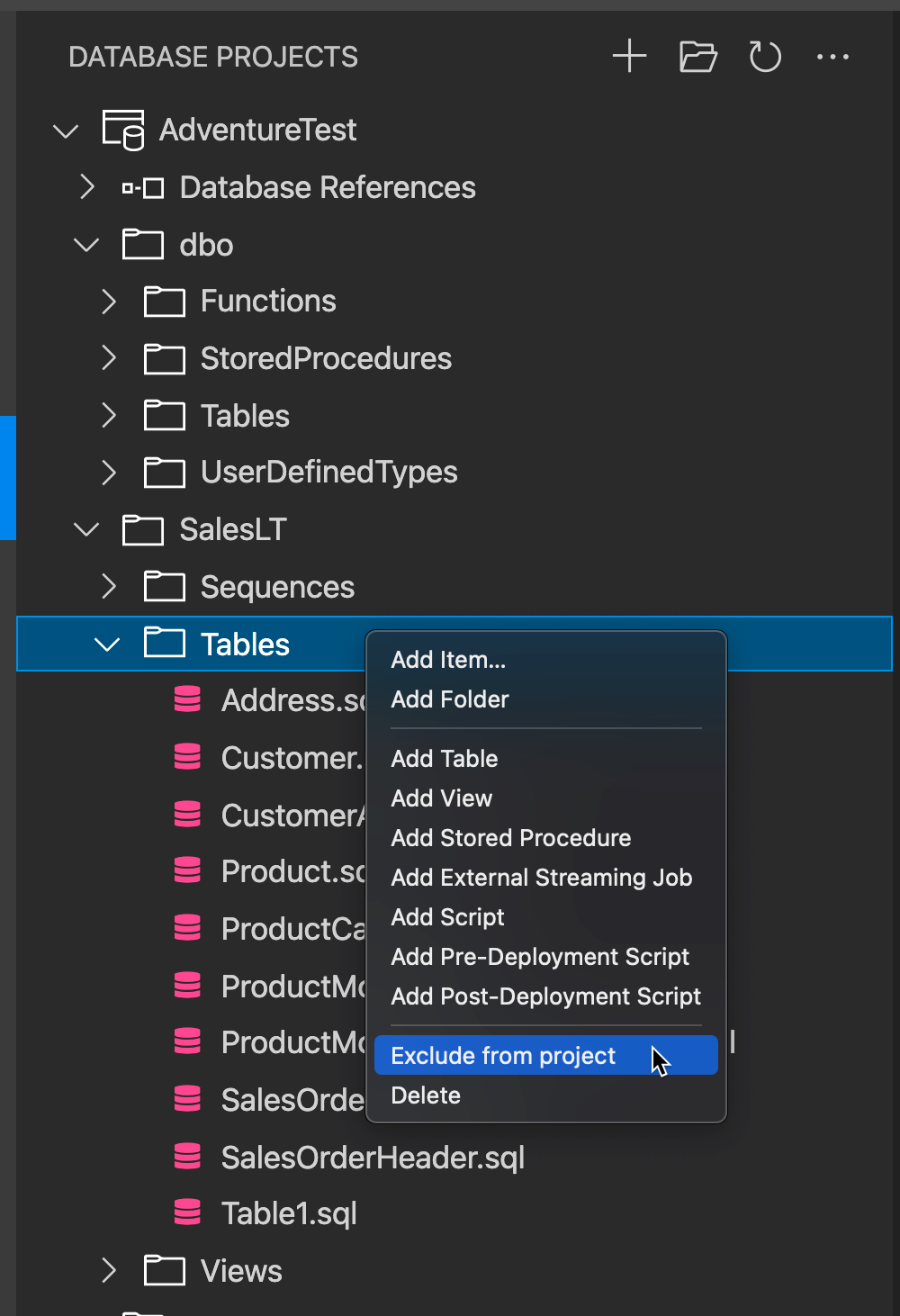 SQL proj exclude menu item on folders gives error message · Issue #17984 · microsoft ...