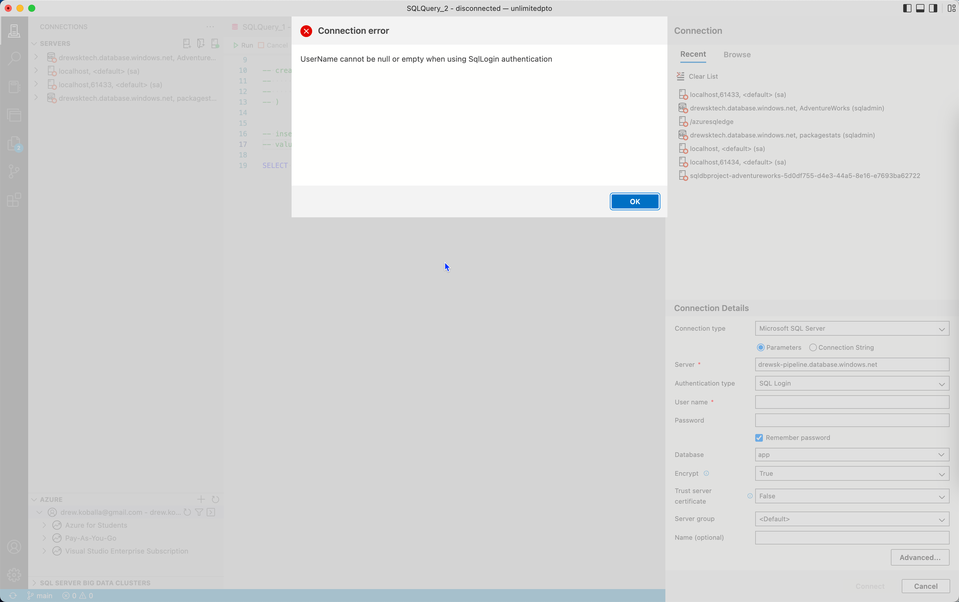 error message when launching ADS from portal · Issue #21983 · microsoft/azuredatastudio · GitHub