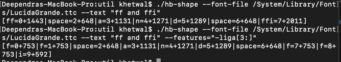 Range selectors for ligatures does not work properly with aat fonts applying ligatures via morx ...