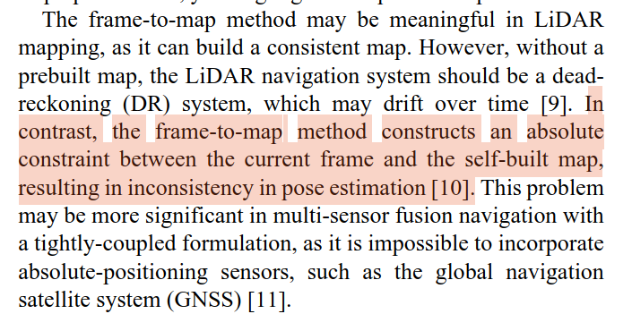 Can't find explaination of why frame to map data association resulting in inconsistency in the ...