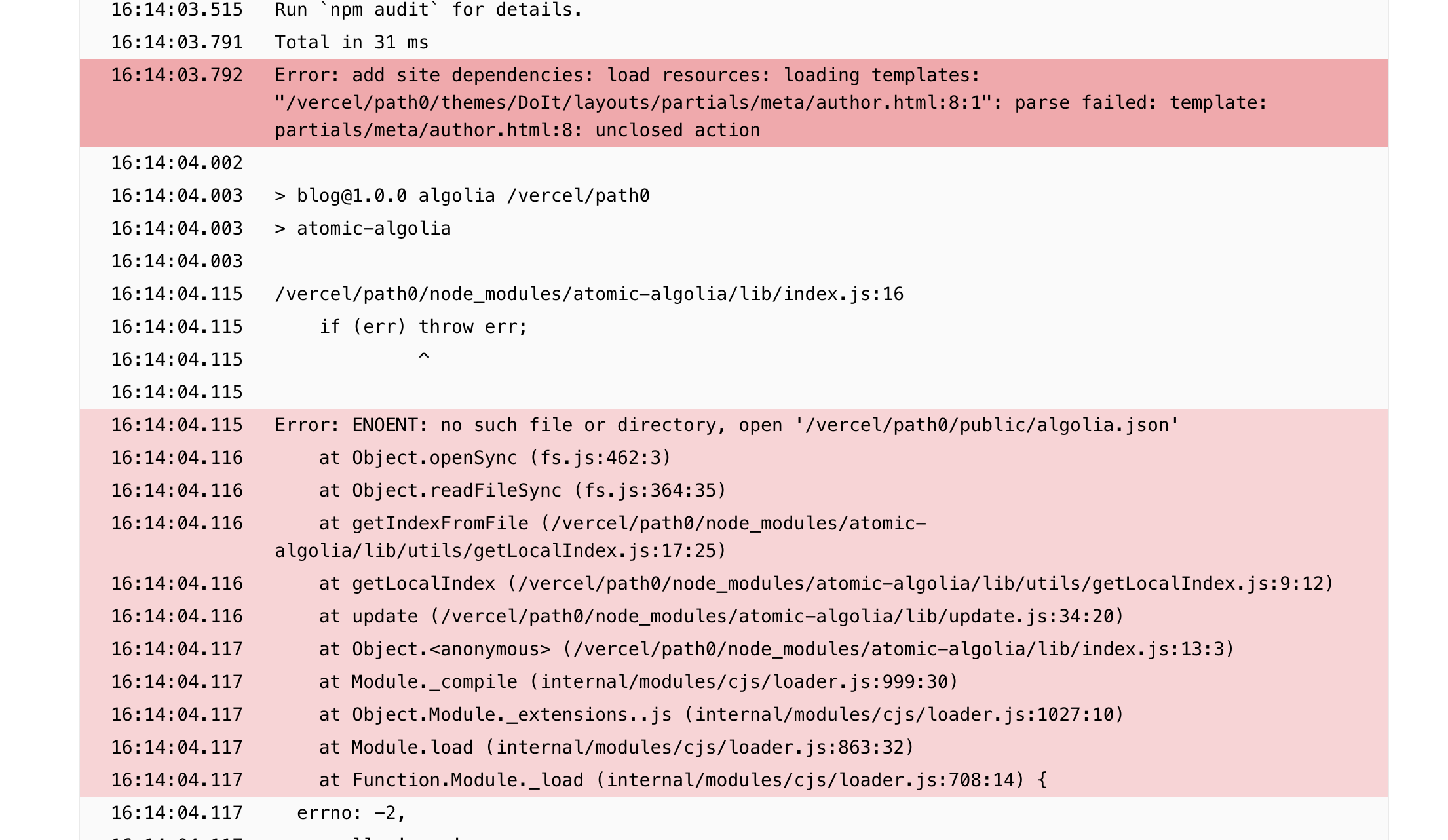 [BUG] vercel 部署报错 · Issue #496 · HEIGE-PCloud/DoIt · GitHub