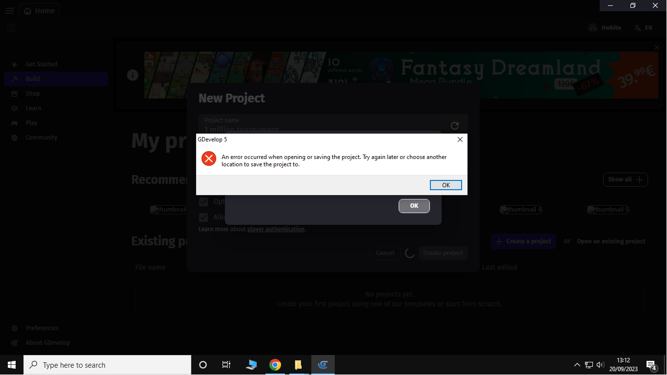 No internet connection and an error occured when saving or creating a new project · Issue #5673 ...