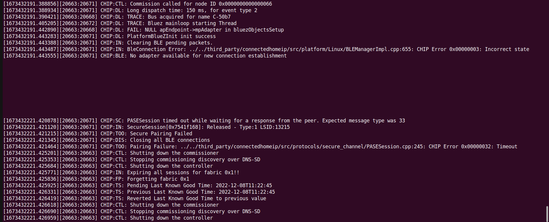 [BUG] BLE commissioning failed alway. · Issue #24343 · project-chip/connectedhomeip · GitHub