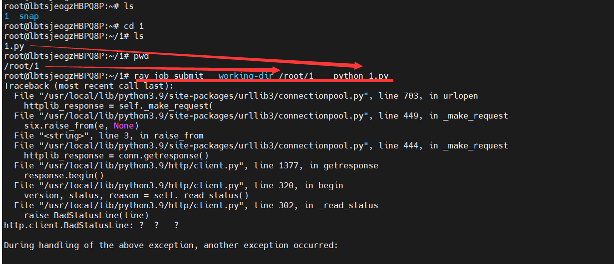 Ray submit error: http.client.BadStatusLine · Issue #31584 · ray-project/ray · GitHub