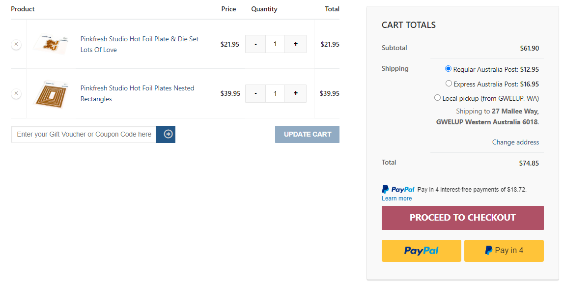 Paypal "Pay in 4" tagline amount is not updated on cart page if items ...