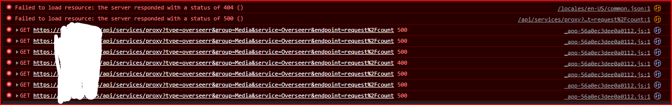 [Bug] Activating any API throws 500 Errors · Issue #175 · gethomepage/homepage · GitHub