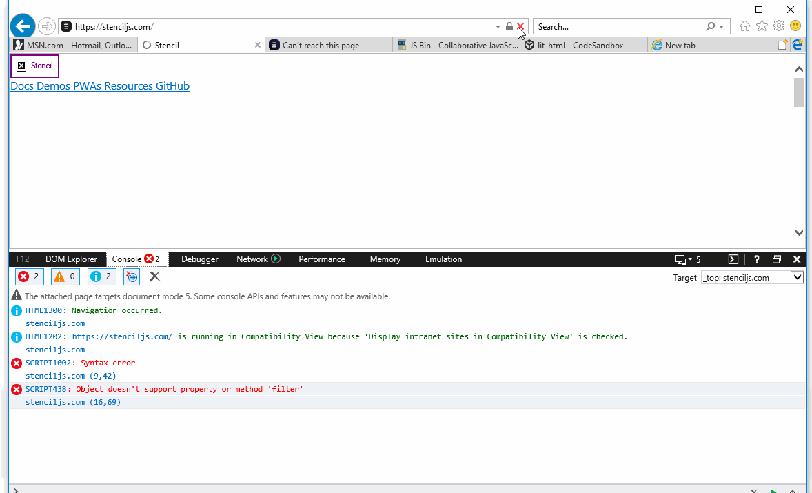 stencil doesn't work in IE11 · Issue #356 · stenciljs/core · GitHub