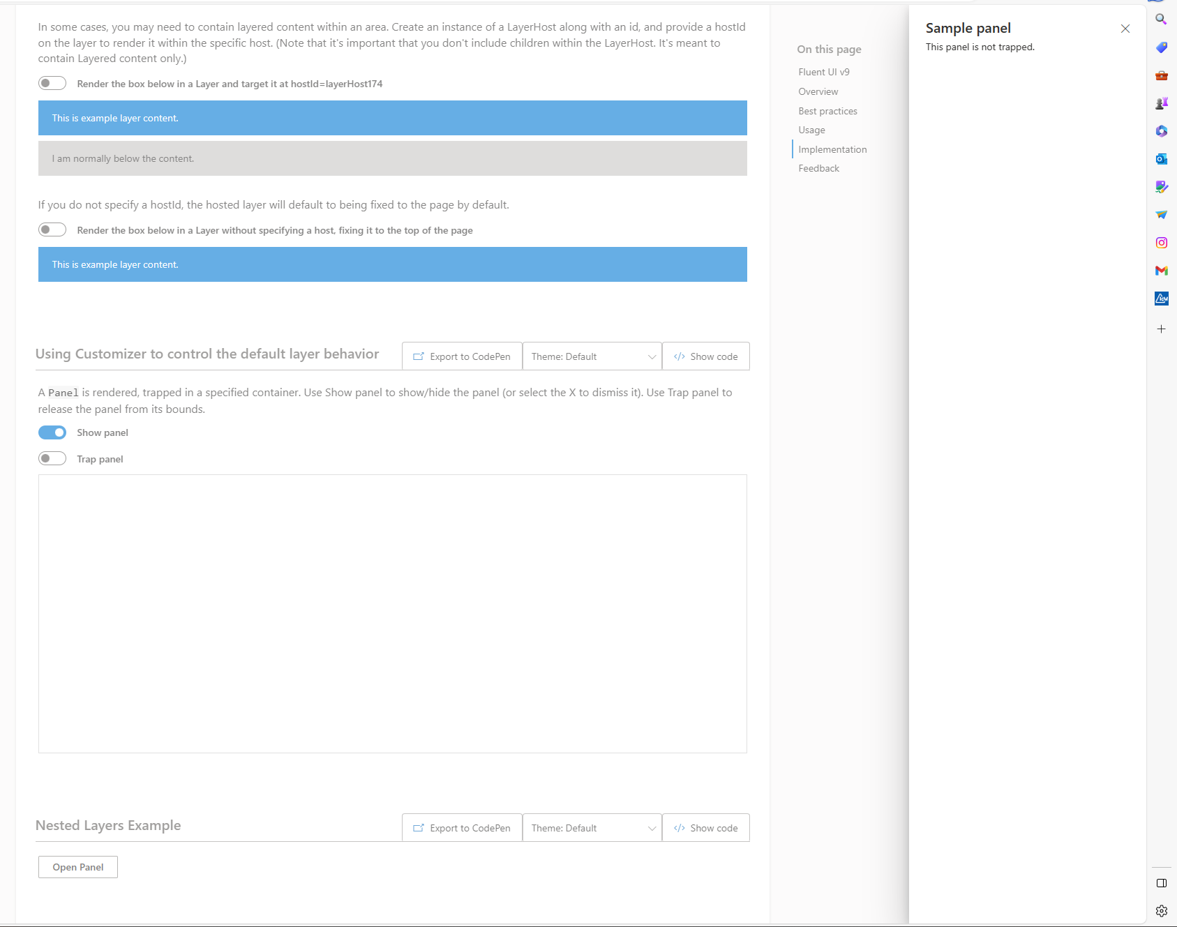 Can you provide a new example for the nested panel in the layout component? · microsoft fluentui ...