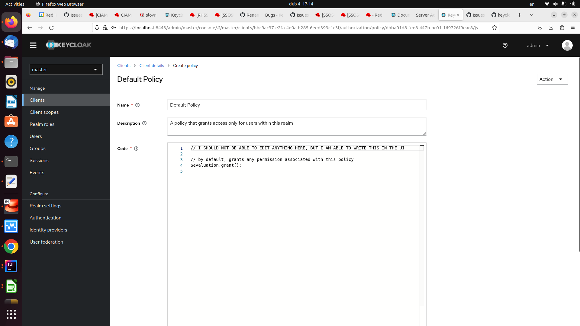 When Editing Js Policy The Text Area With Code Should Be Read Only · Issue 19532 · Keycloak 