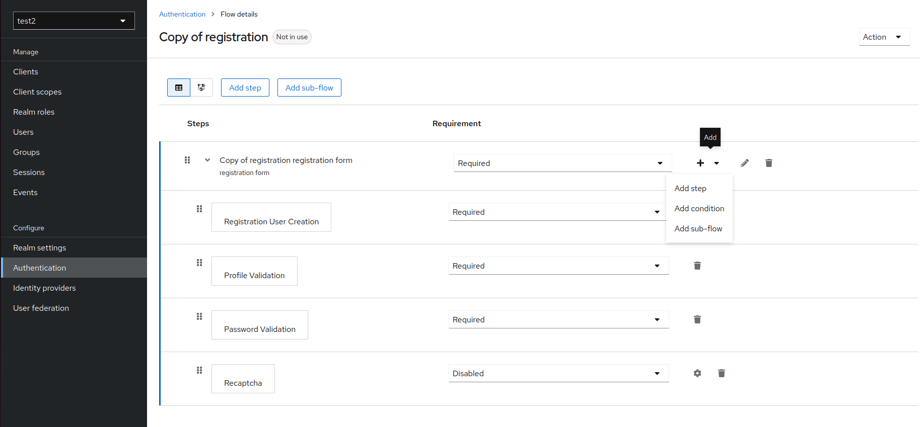 v 22.0.0 - when creating a new realm the registration flow does not ...