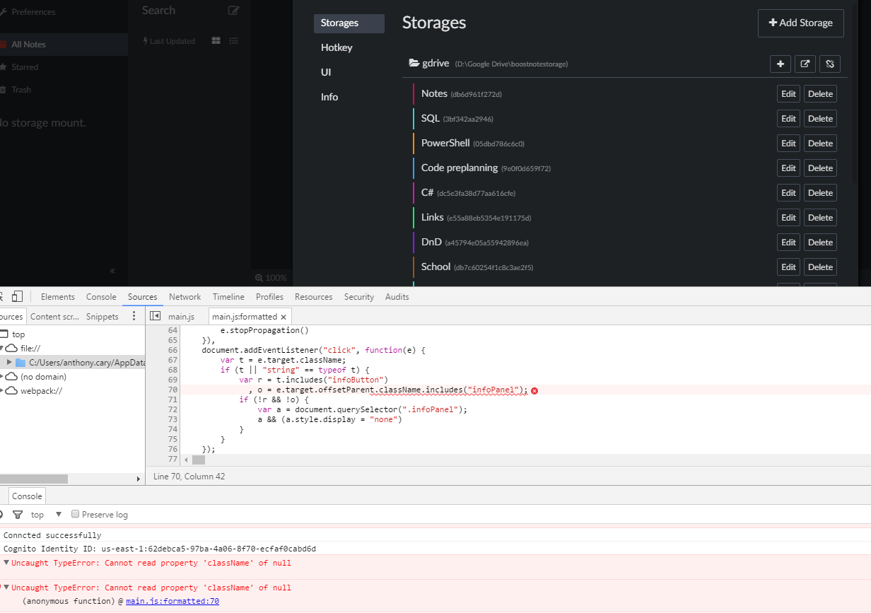 Storage won't load, console logging error "cannot read property 'className' of null" · Issue ...