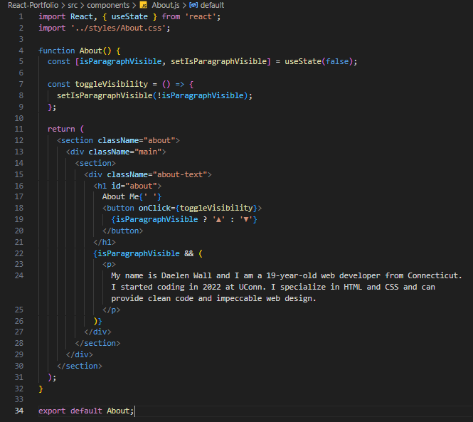 GitHub - DaelenWall/React-Portfolio: UConn Bootcamp Chapter 20 React Challenge