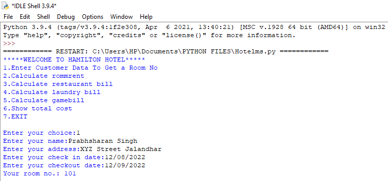 GitHub - prabhsharan1/Hotel-Management-System: Performs all the basic ...