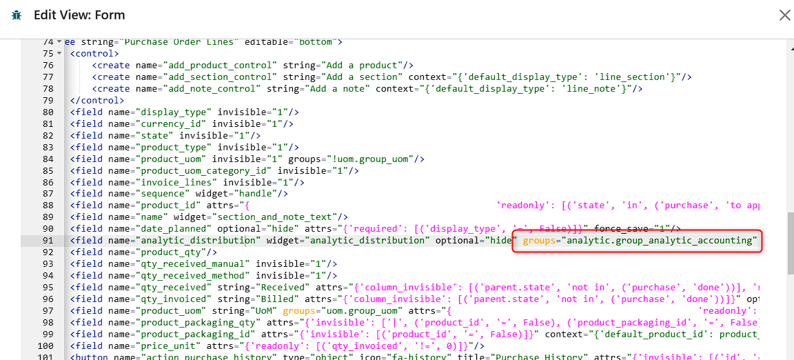 [16.0] analytic_distribution only can be accessed by Technical / Analytic Accounting group ...