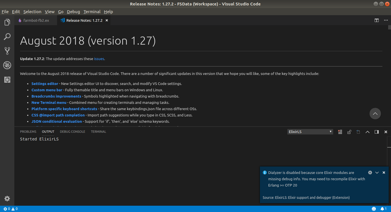 VS Code 1.27.1 startup :: The ElixirLS server crashed 5 times in the ...