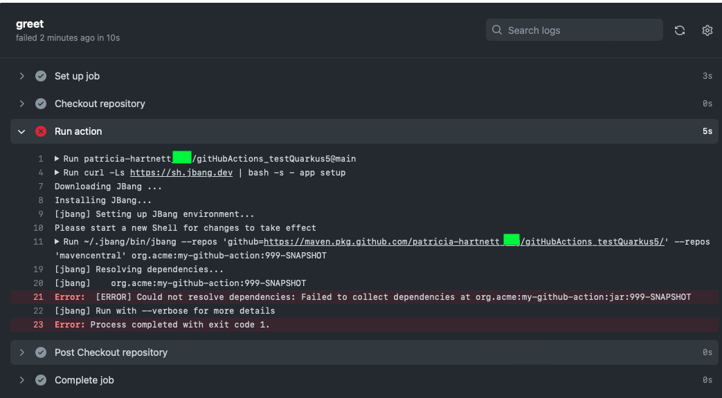 Unable to resolve action , repository not found, part 2 · Issue #109 · quarkiverse/quarkus ...