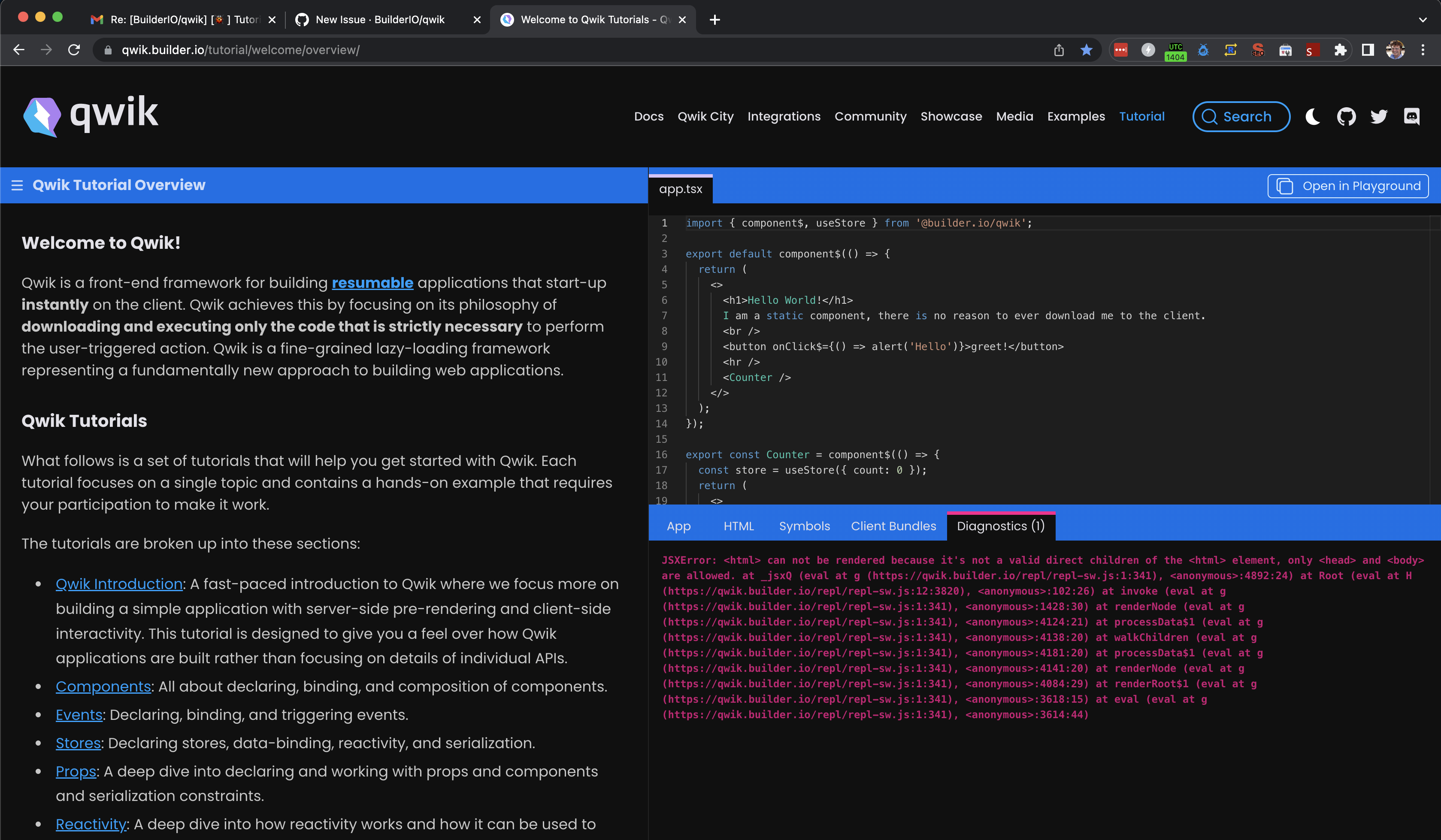 馃悶 Tutorial Site Is Throwing Error 路 Issue 3442 路 Qwikdevqwik 路 Github
