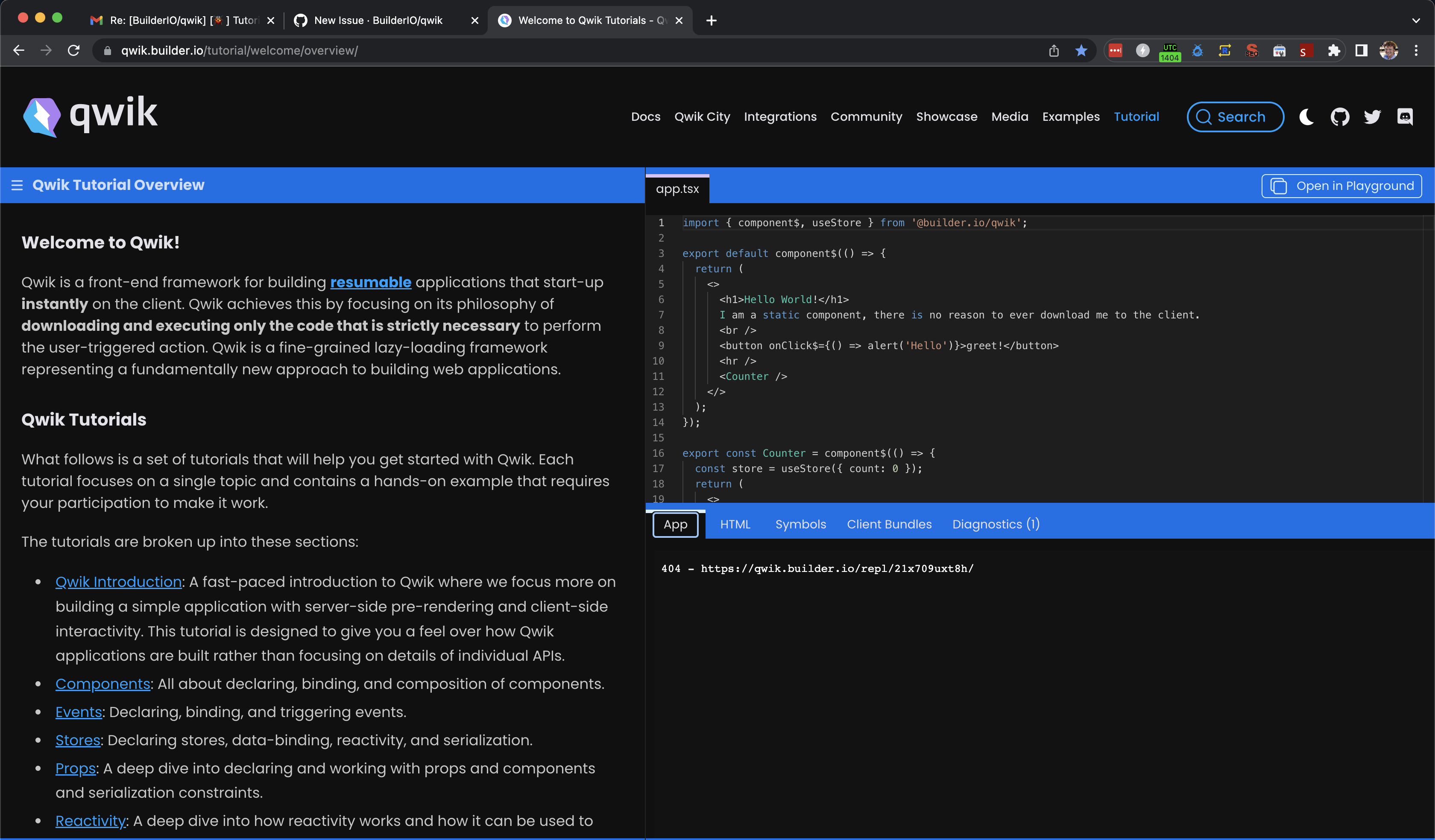 [🐞] Tutorial Site Is Throwing Error · Issue 3442 · Qwikdev Qwik · Github