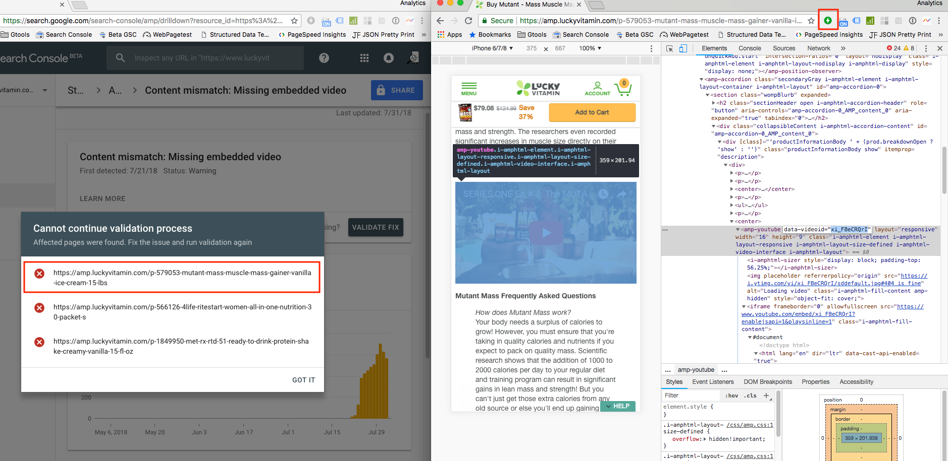 Google Search Console Validator disagrees with Development Validator - amp-youtube · Issue ...