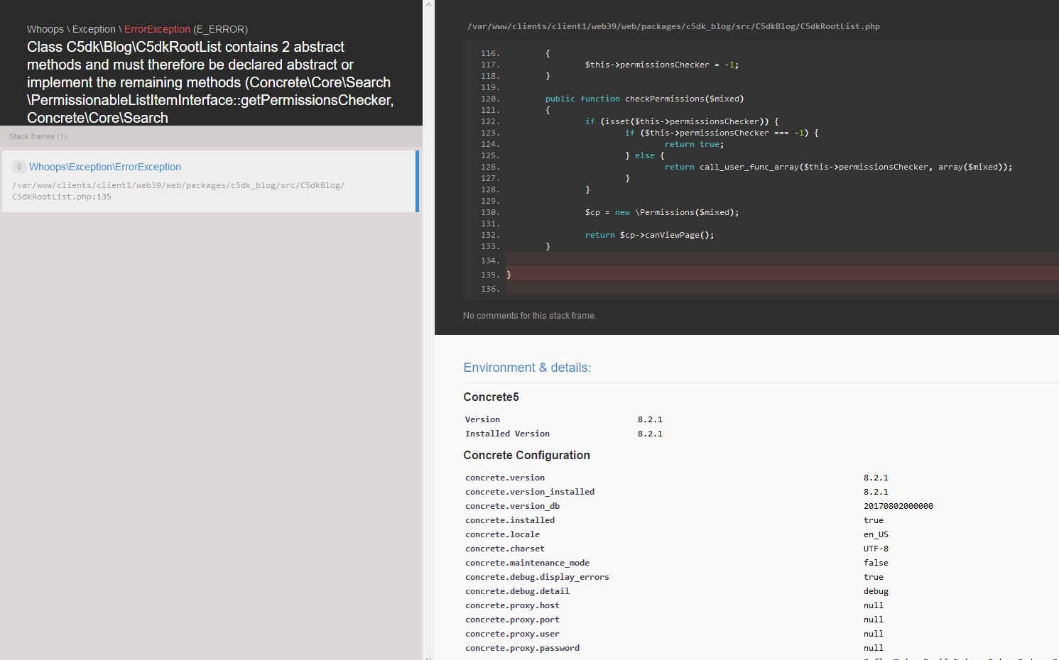 8.2.1: Updating from 8.2.0 to 8.2.1 breaks concrete5 when our C5DK Blog package is installed ...