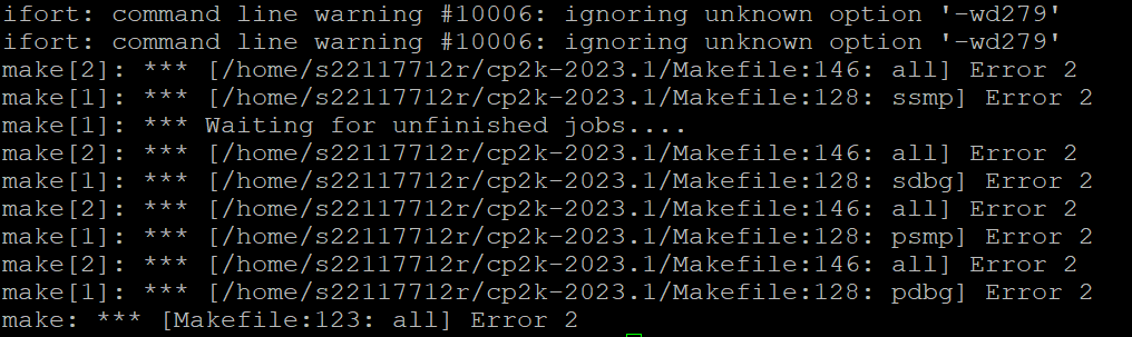 Installation with toolchains : unknown option -wd 279 · Issue #2696 · cp2k/cp2k · GitHub