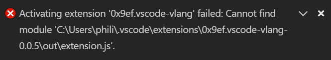 Activating failed: Cannot find module · Issue #13 · vlang/vscode-vlang · GitHub