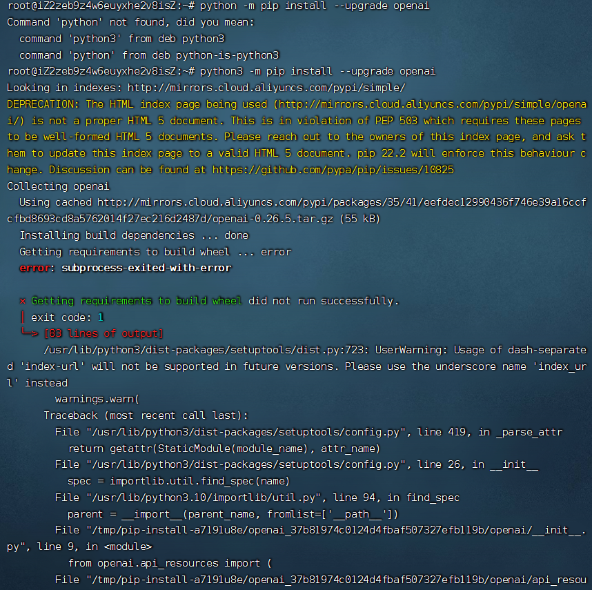 在输入pip3 install --upgrade openai这段代码后报错，求解0.0 · Issue #203 · zhayujie/chatgpt-on-wechat · GitHub